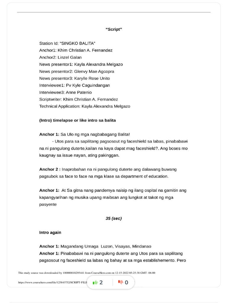 Script Filipino TV Broadcasting Final Compress | PDF