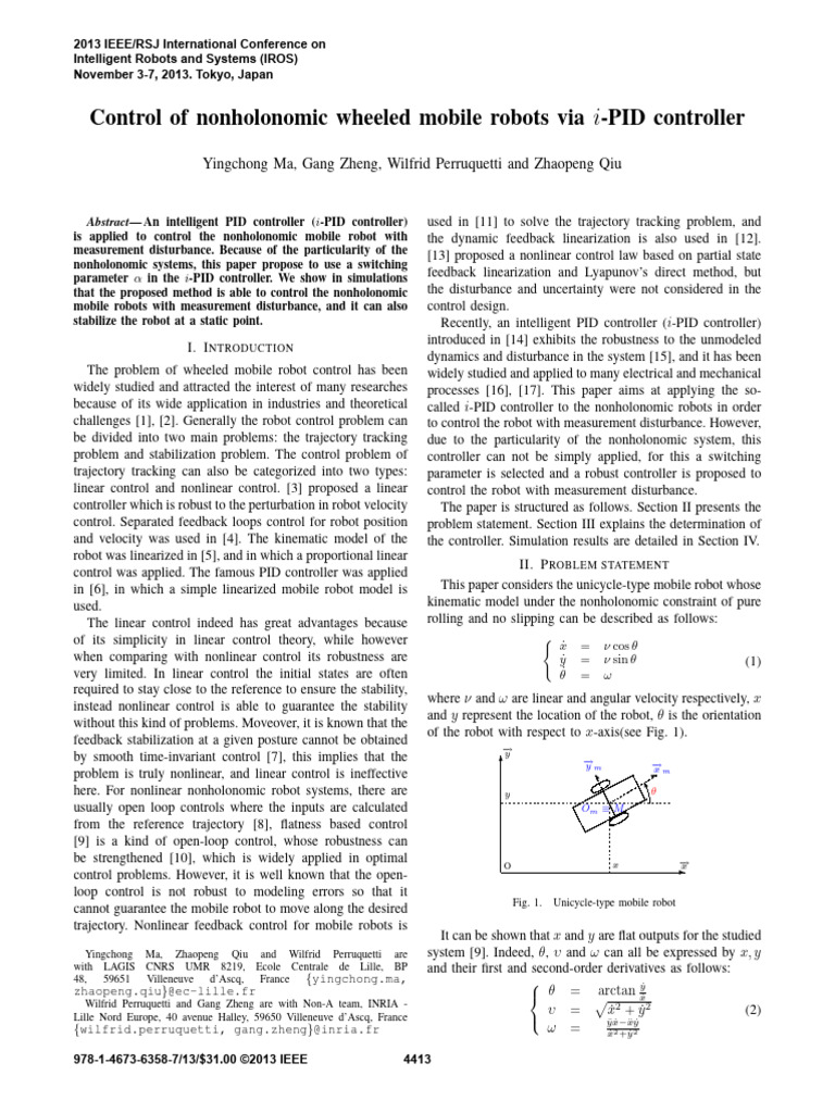 2013 - (C) - Control of Nonholonomic Wheeled Mobile Robots Via i-PID Controller | PDF | Control ...