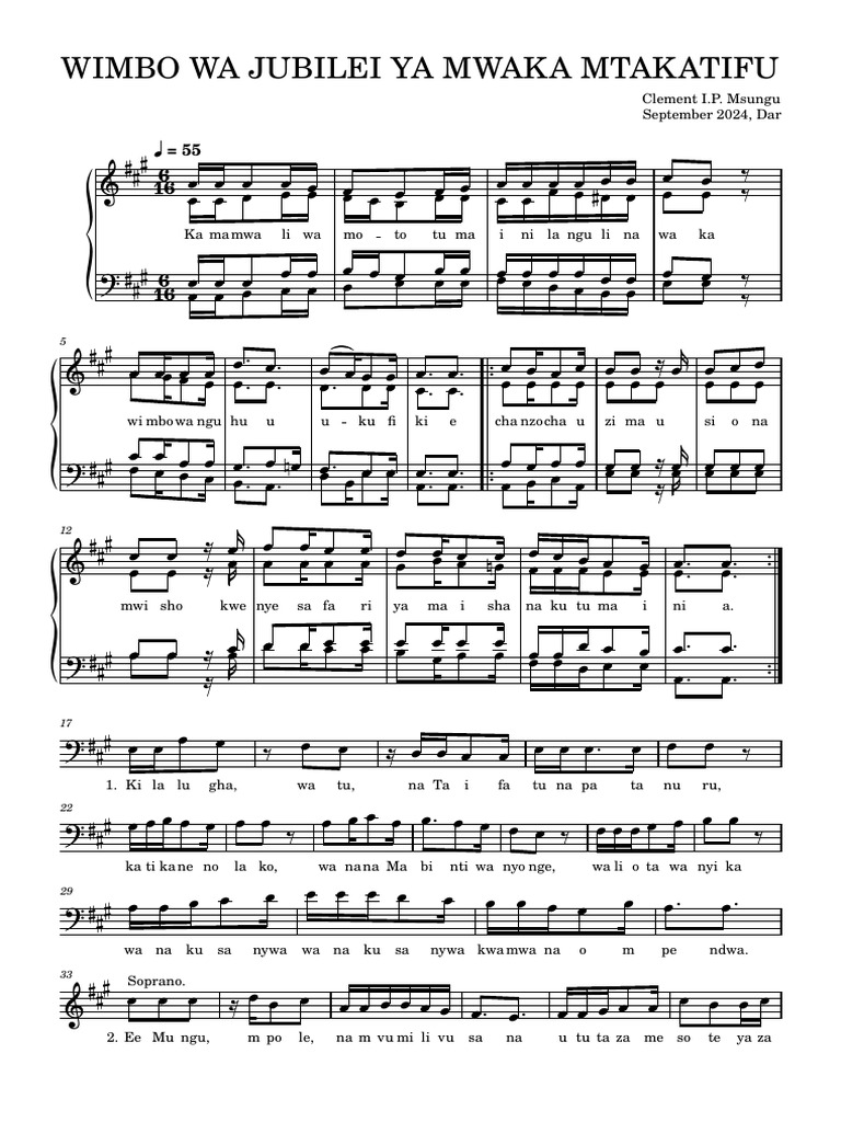 Wimbo Wa Jubilei Ya Mwaka Mtakatifu | PDF