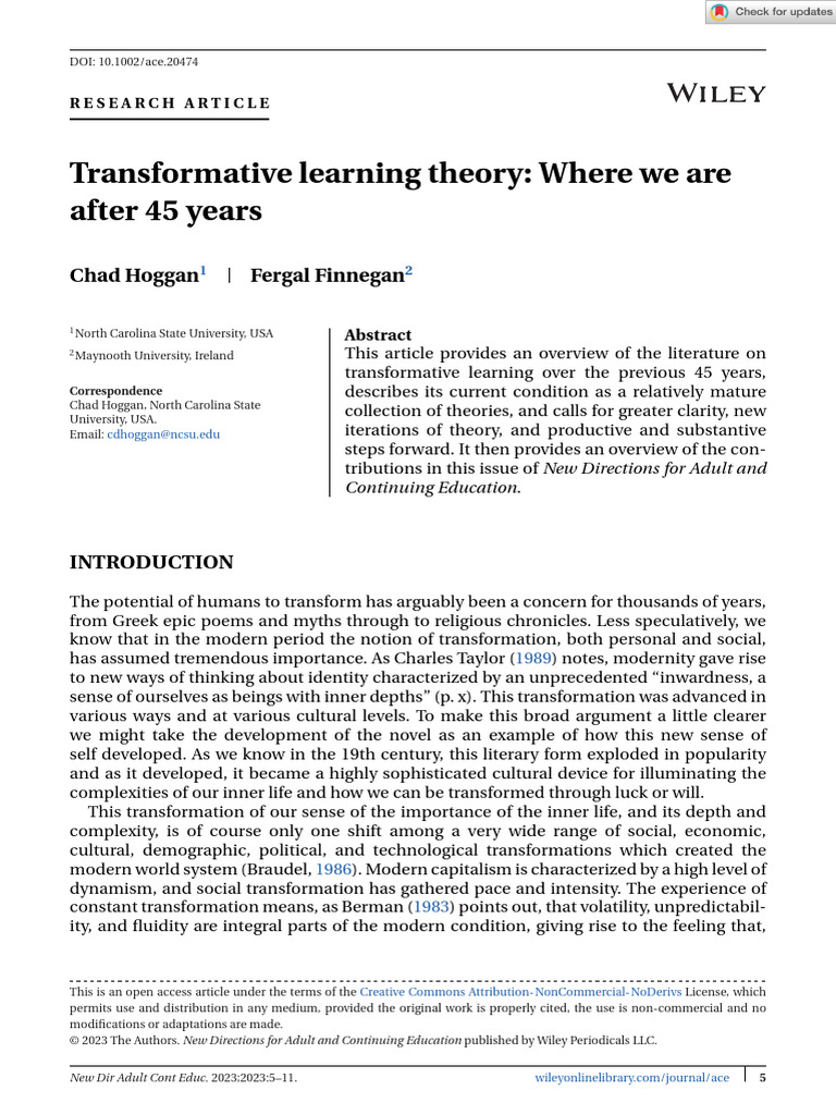 Transformative Learning Theory Where We Are After 45 Years_Chad Hoggan ...