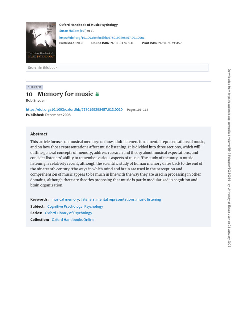 Understanding Musical Memory in Psychology | PDF | Memory | Long Term ...