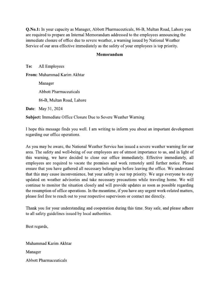 Memorandum - Example | PDF