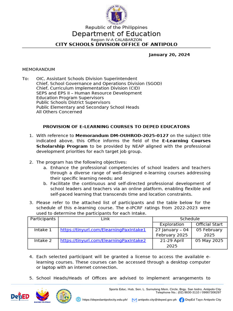 003 Unnumbered Memorandum E Learning Courses | PDF | Educational Technology | Computing