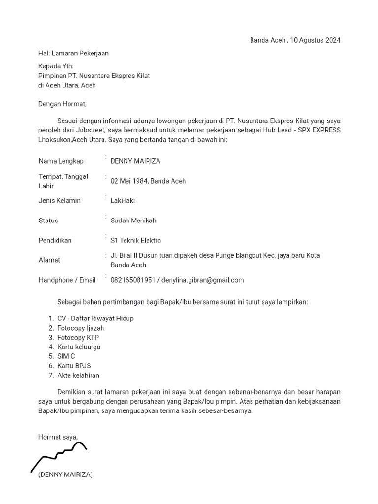 Lamaran-PT. Nusantara Ekspres Kilat oke | PDF