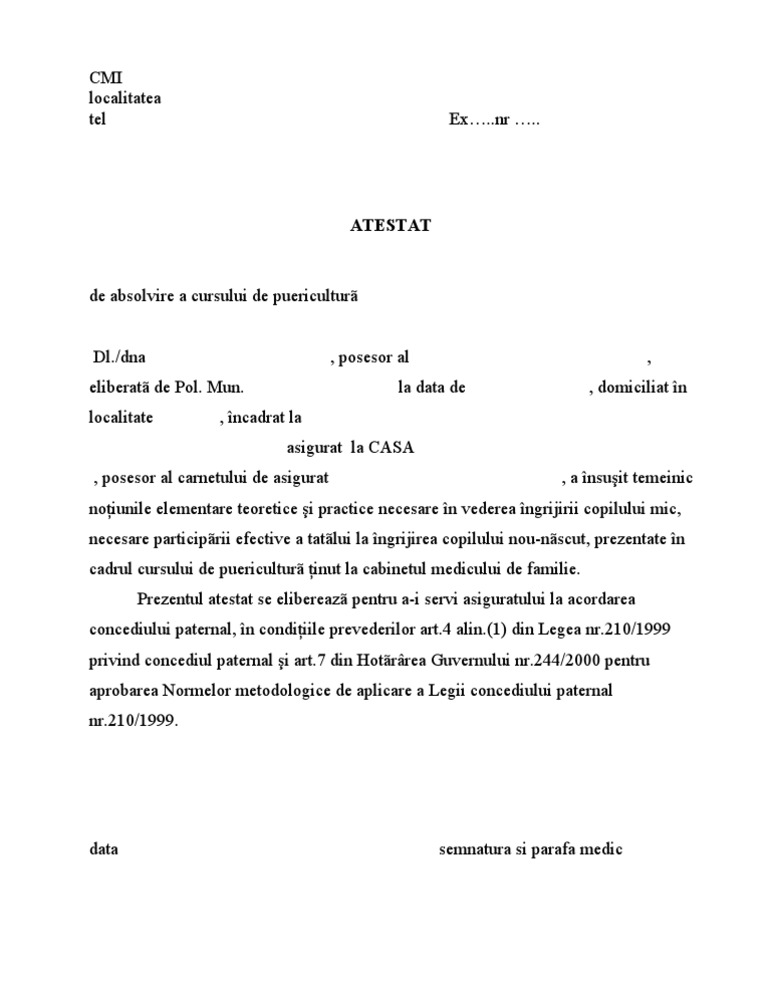 Atestat Curs Puericultura