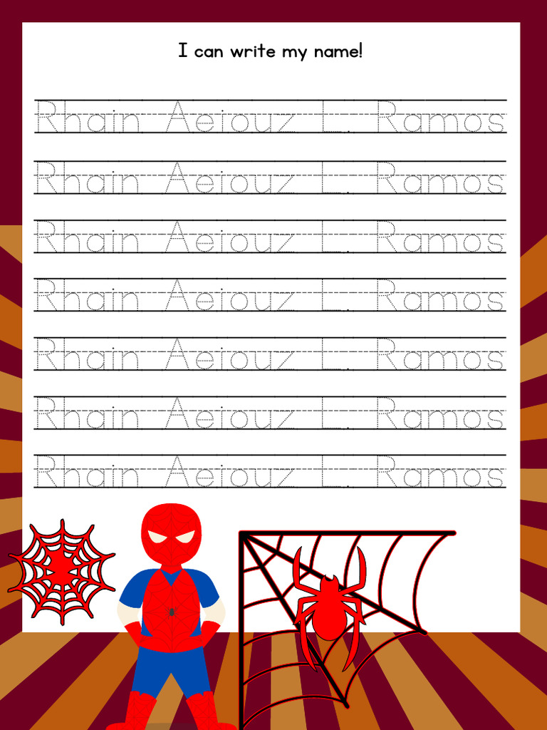Red Fun Superhero Name Tracing Kindergarten Worksheet | PDF