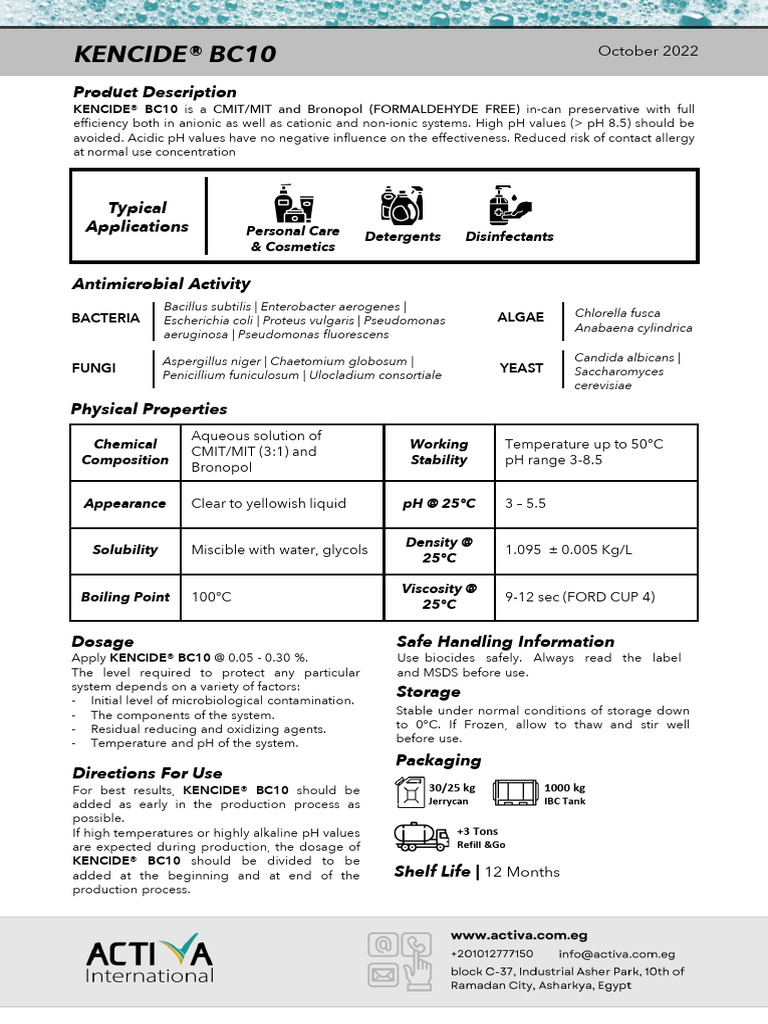 Kencide BC10 TDS October 22 | PDF | Ph | Antimicrobial