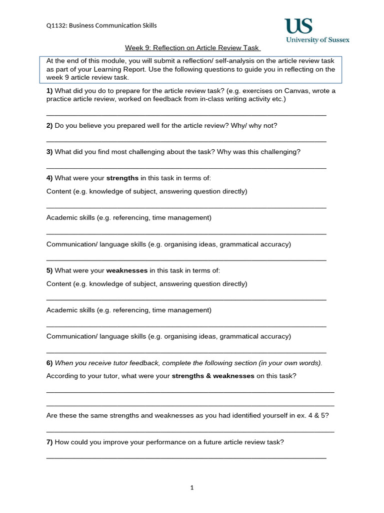 Article Review Reflection Guide | PDF