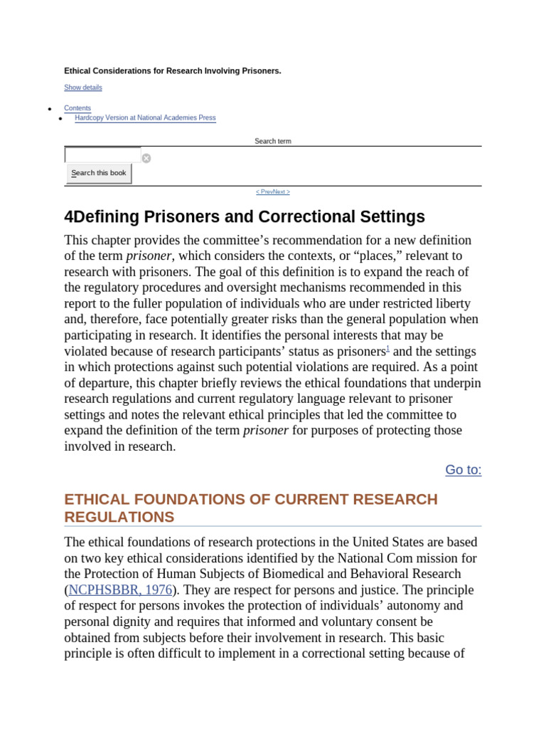 Ethical Considerations for Research Involving Prisoners | PDF | Prison ...