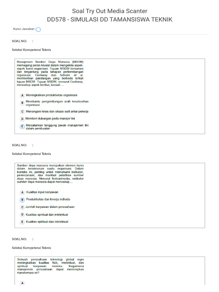 Kunci Jawaban Try Out Scanter | PDF