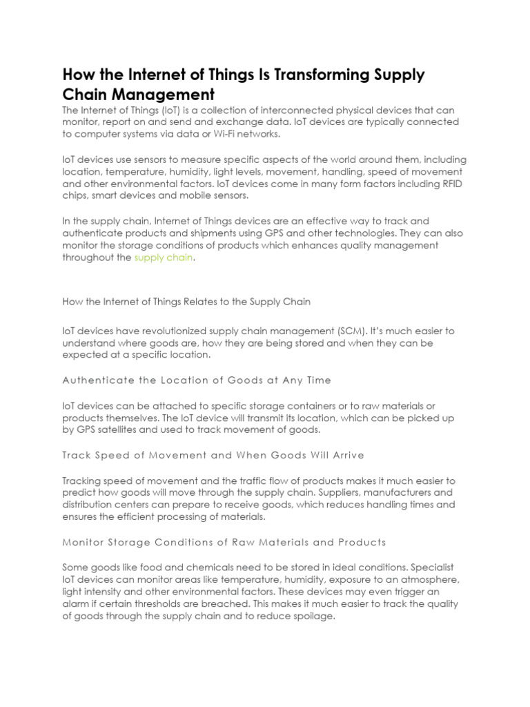 IoT's Impact on Supply Chain Management | PDF | Internet Of Things ...