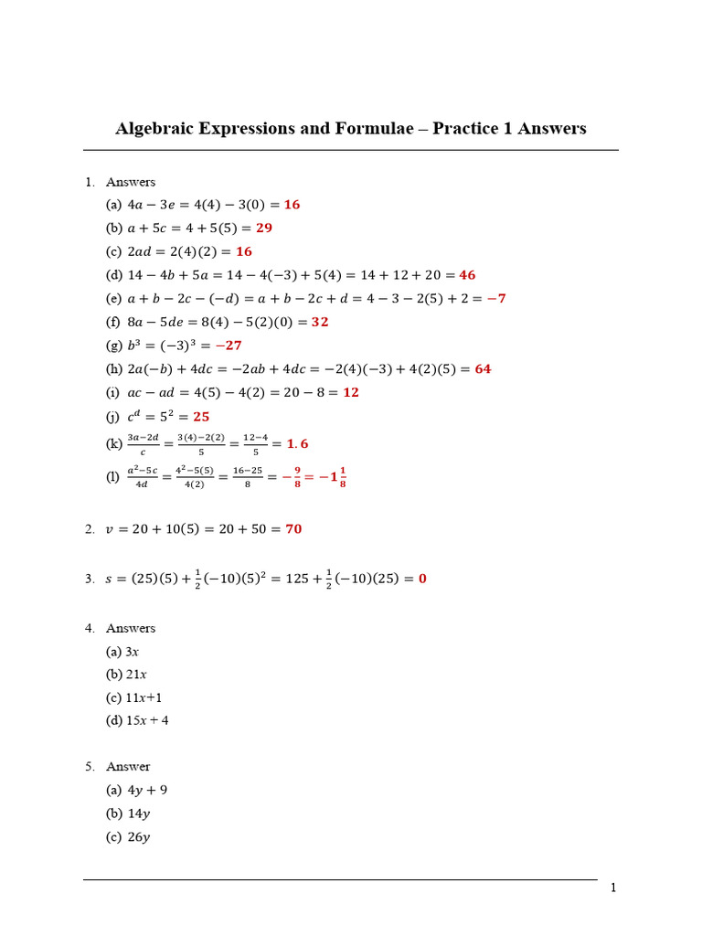 4 Algebraic Expressions and Formulae (Express) Answers | PDF ...