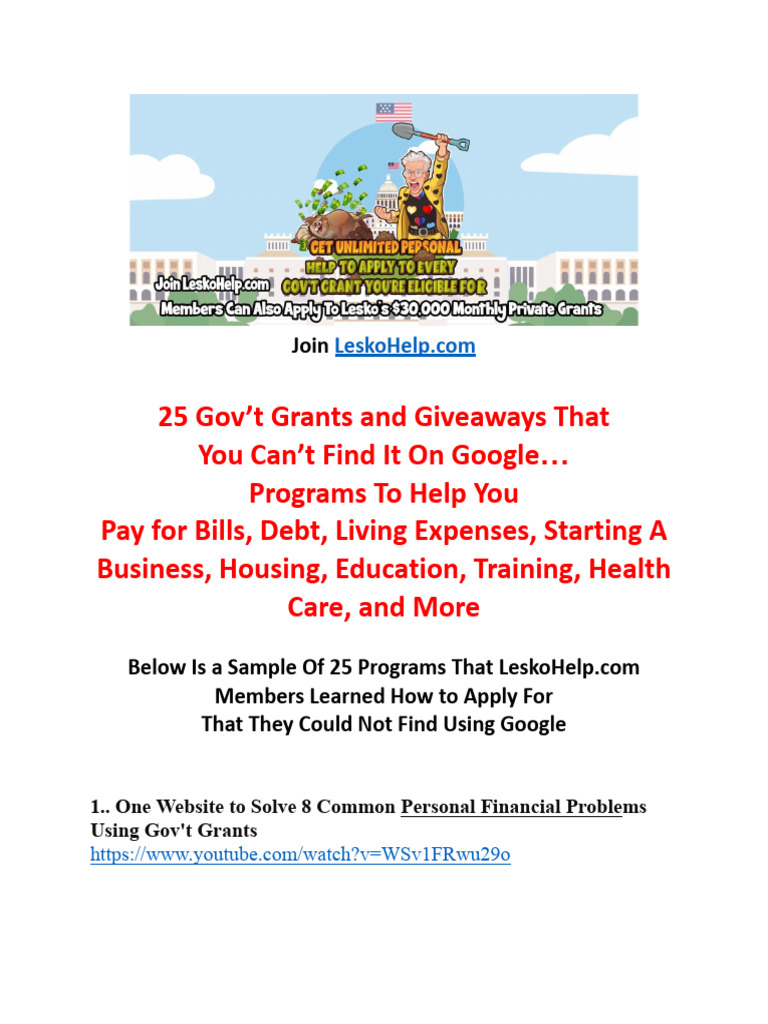 25 Hidden Government Grants & Aid Programs | PDF | Debt | Credit