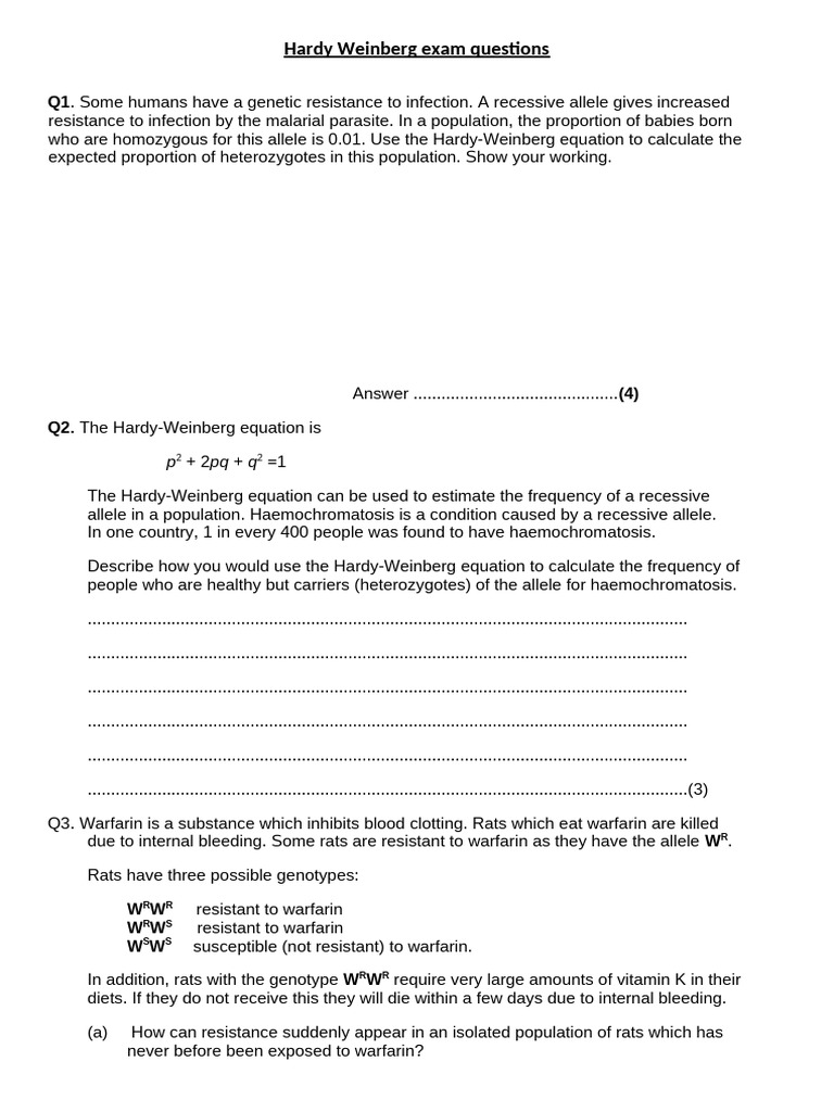 Hardy Weinberg Questions New | PDF | Zygosity | Allele