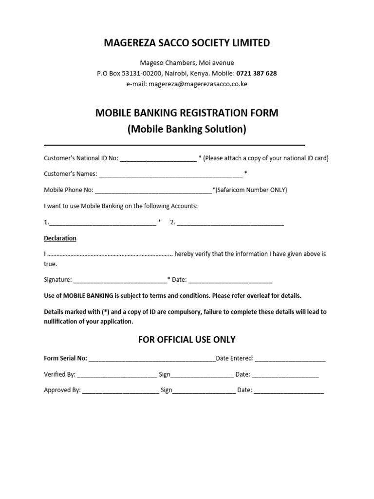Magereza Sacco Mobile Banking Form | PDF | Personal Identification ...