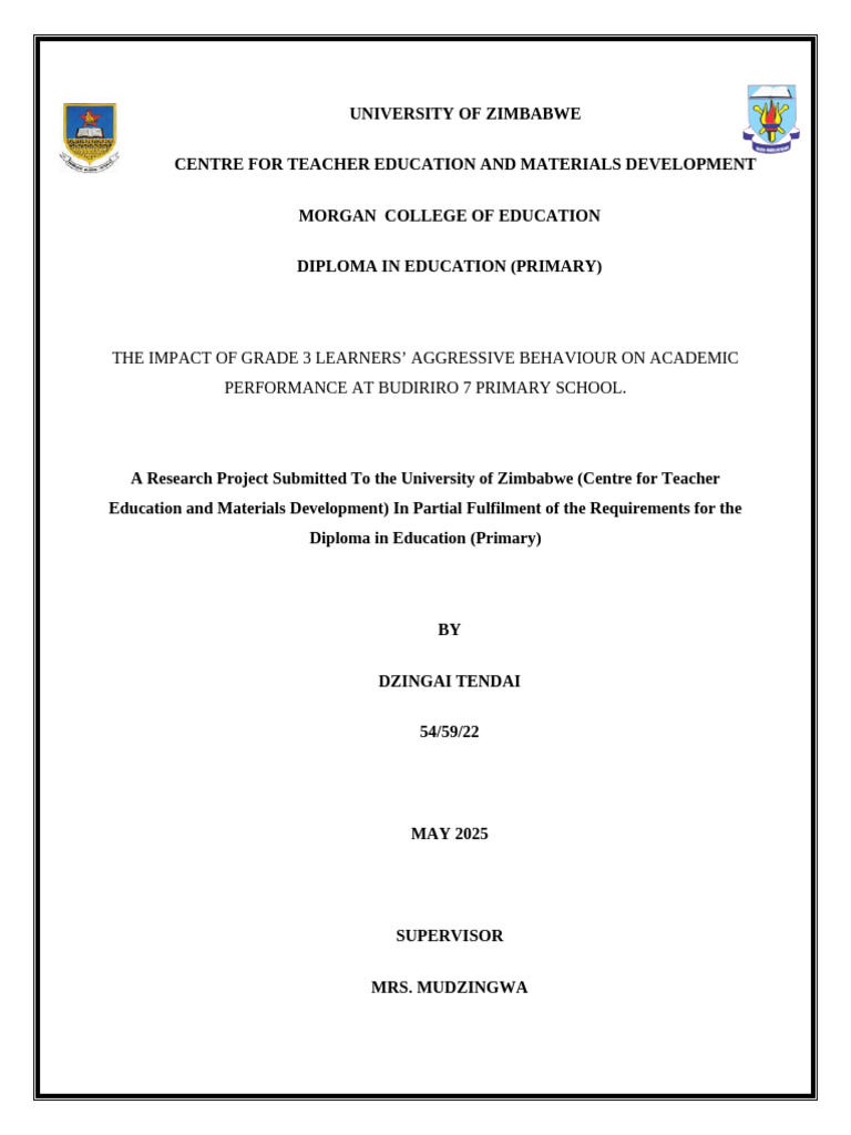 Final Research 2024 Teandai Dzingai - Agressive Behaviour | PDF ...