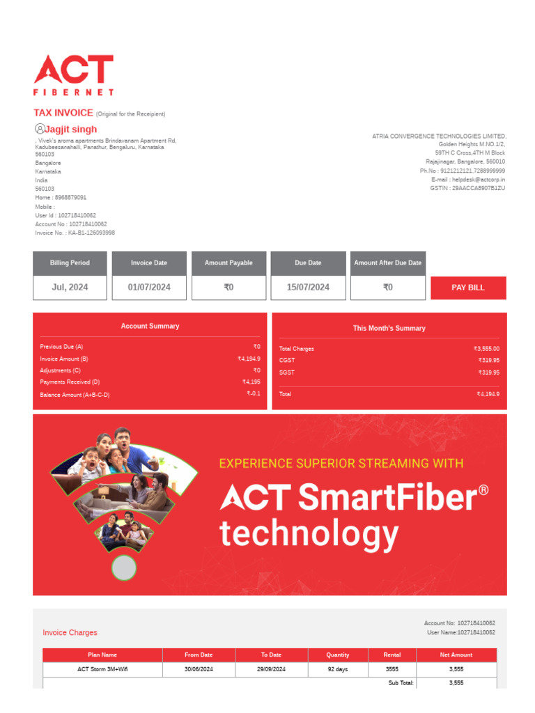 ACT Storm Invoice July 2024 Summary | PDF | Taxes | Invoice