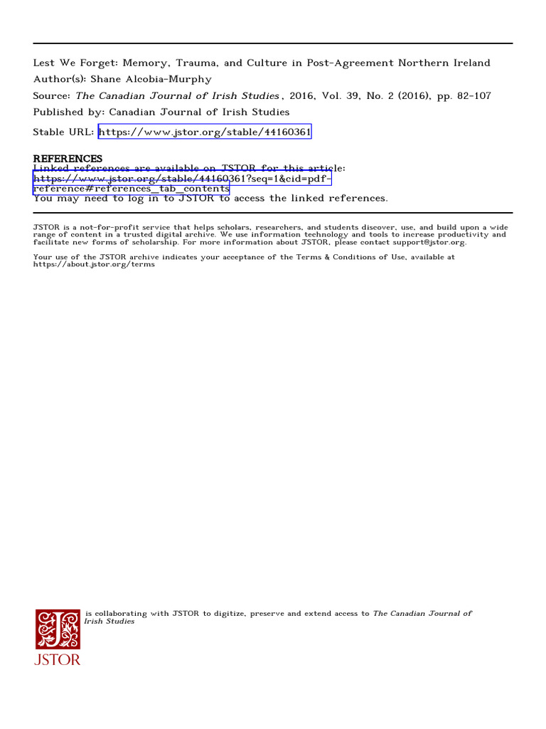 Lest We Forget - Memory, Trauma, and Culture in Post-Agreement Northern Ireland | PDF ...