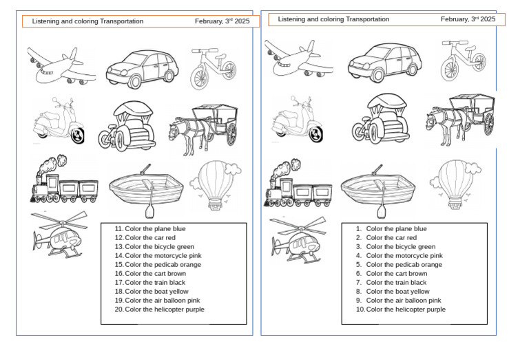 Transportation Coloring Guide | PDF