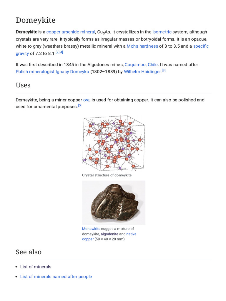 Domeykite - Wikipedia | PDF | Minerals | Mineralogy