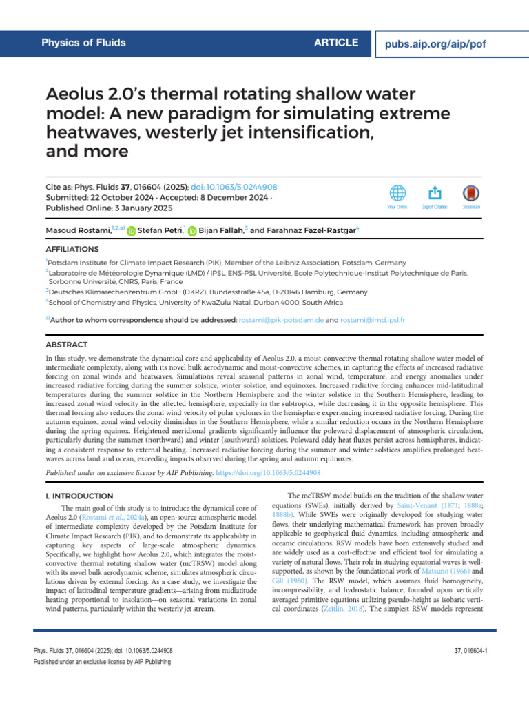 2025 Aeolus 20s Thermal Rotating Shallow Water Model A | PDF ...
