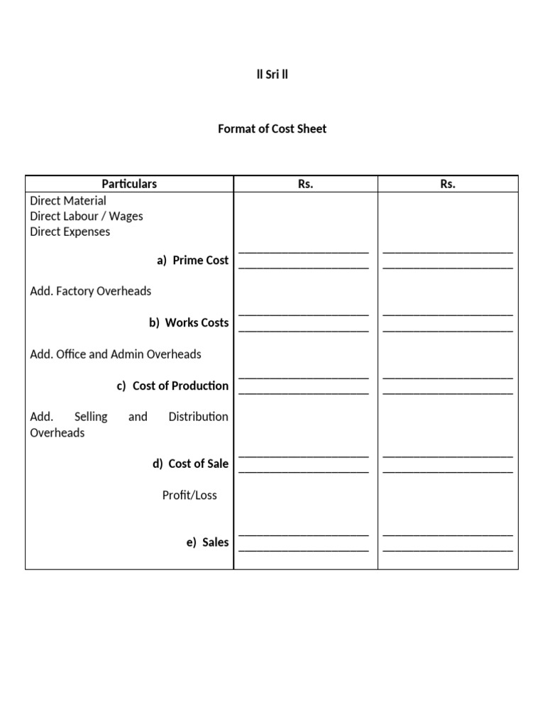 Cost Sheet Format | PDF | Expense | Dividend