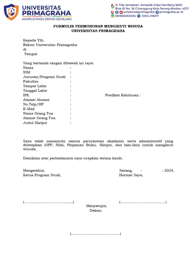 Form Permohonan Mengikuti Wisuda | PDF