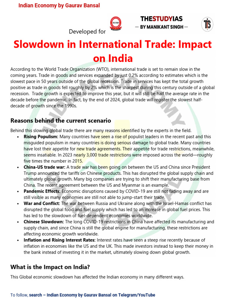 International Trade Slowdown | PDF | Economy Of India | Inflation