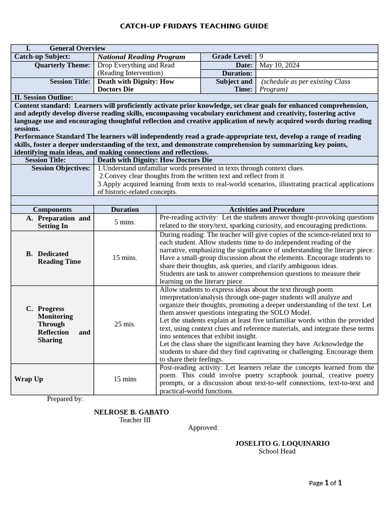 Tg-Catch-Up Fri Reading 9.V2 | PDF | Reading Comprehension | Learning