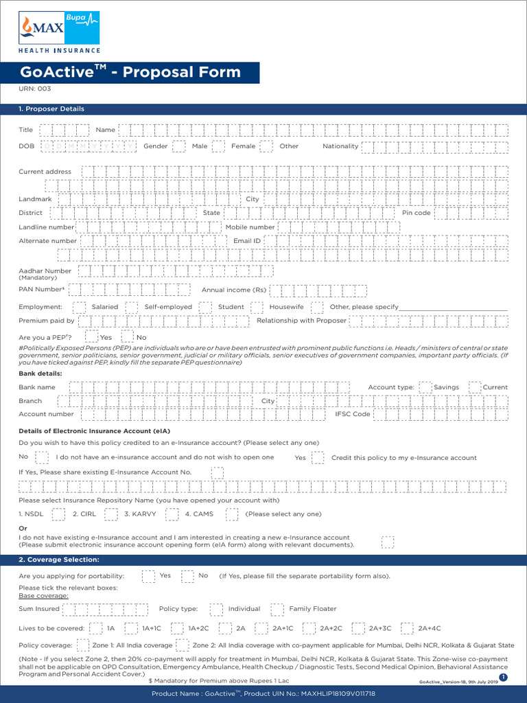 GoActive-Proposal-Form | PDF | Insurance | Medical Diagnosis