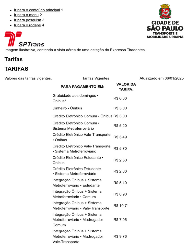 Tarifas de Transporte Público 2025 SP | PDF | São Paulo