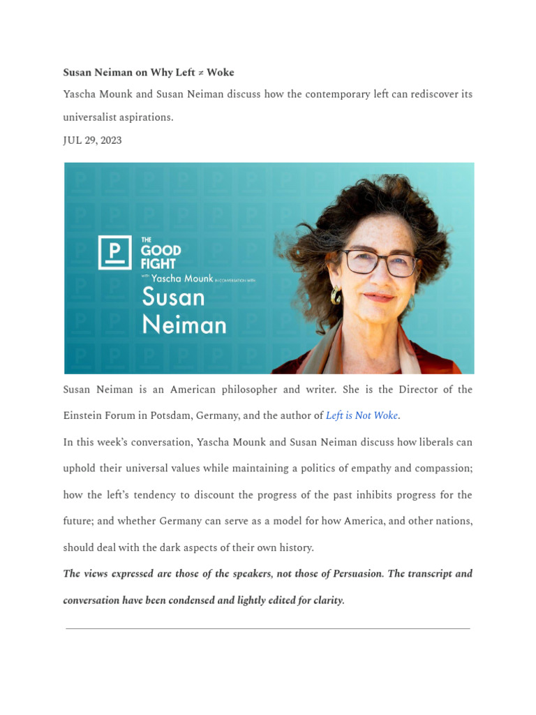 Neiman: Distinguishing Left from Woke | PDF | Age Of Enlightenment ...
