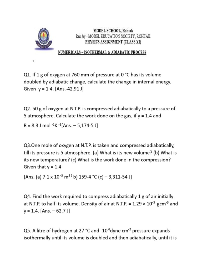 Adiabatic and Isothermal Gas Calculations | PDF