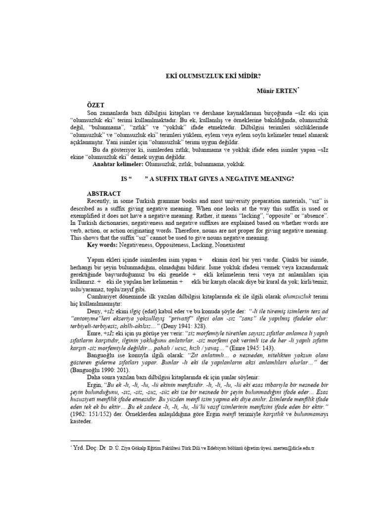 +SIZ EKİ OLUMSUZLUK EKİ MİDİR | PDF