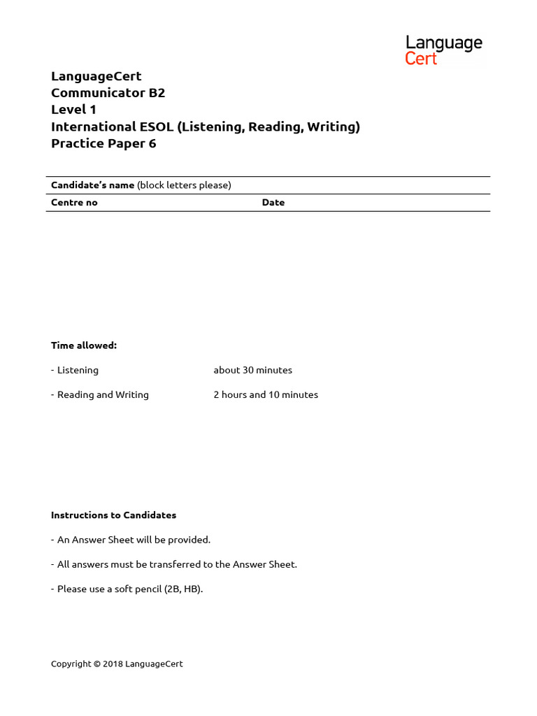 Languagecert Pp6 b2 Iesol Ep | PDF | French Fries