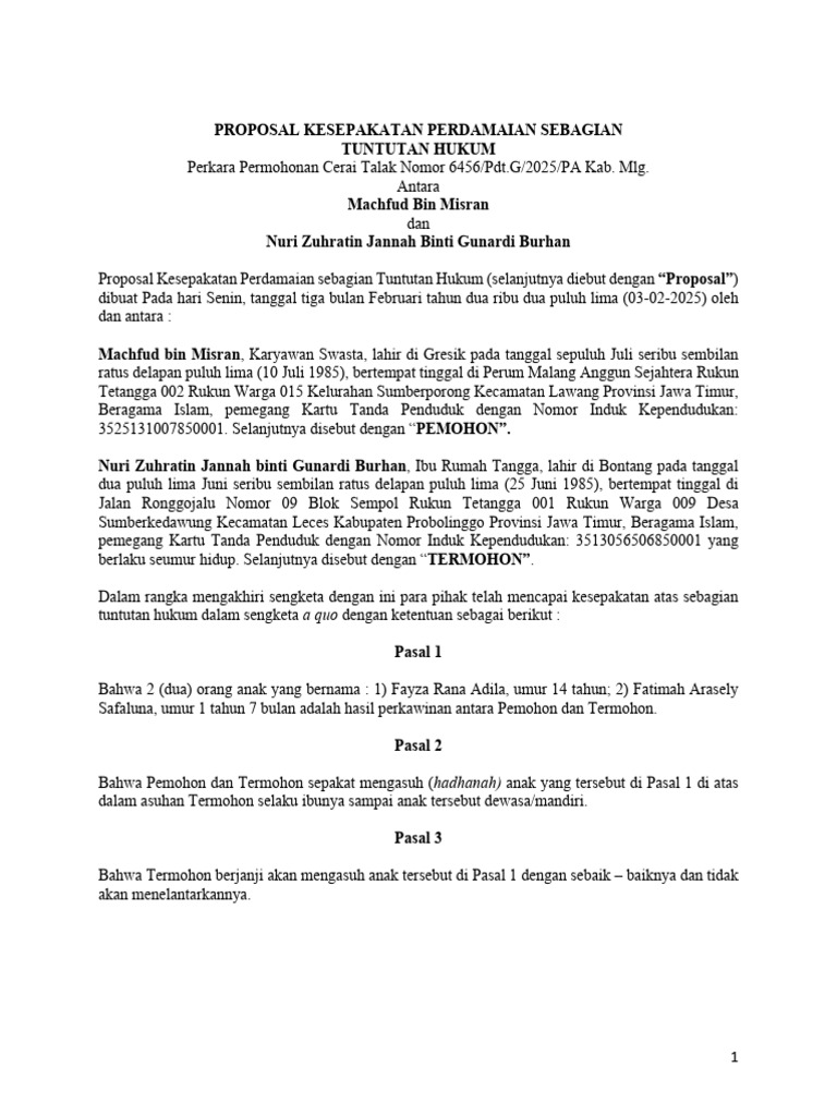 PROPOSAL KESEPAKATAN PERDAMAIAN SEBAGIAN (v2) | PDF