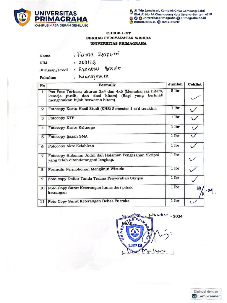 Form Ceklis Wisuda | PDF