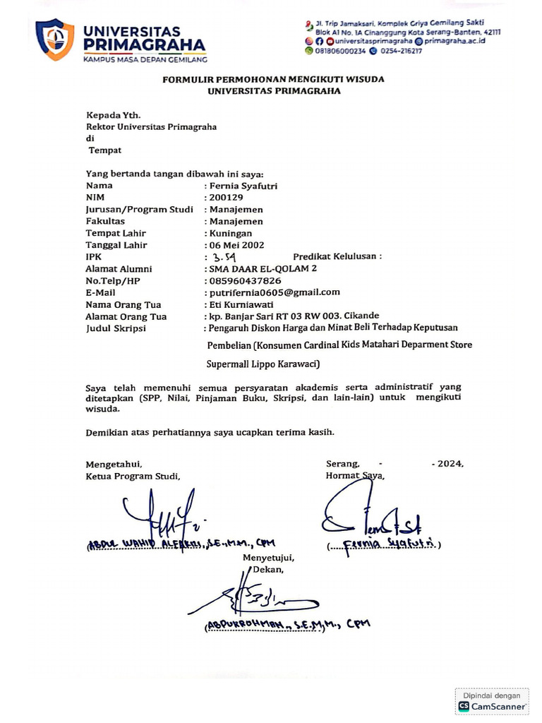 Formulir Pendaftaran Wisuda | PDF