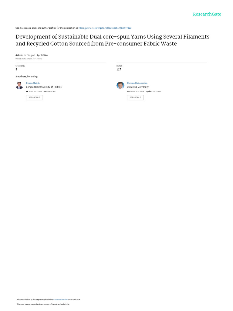 Development of Dual-Core Spun Yarn Using Different1 | PDF | Textiles | Yarn