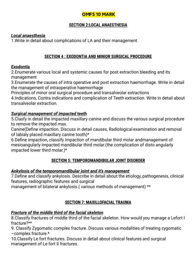 OMFS ESSAYS | PDF | Oral And Maxillofacial Surgery | Medical Specialties