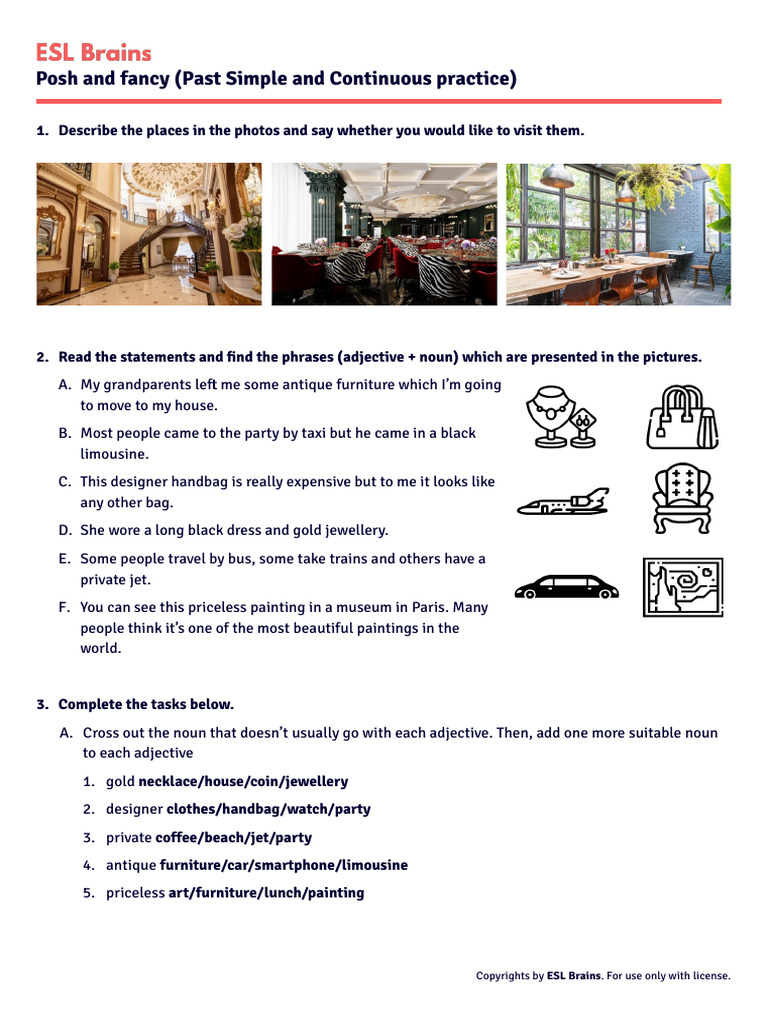 ESL Brains Posh and Fancy Past Simple and Continuous Practice SV 0830 ...