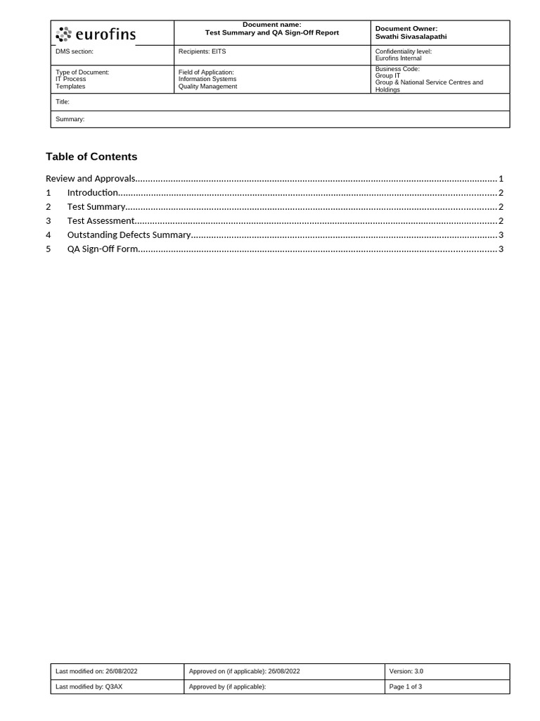 Test Summary and QA Sign-Off Report | PDF