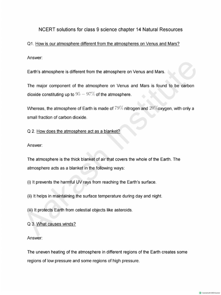 Ncert Solutions Class 9 Science Chapter 14 Natural Resources - 0 | PDF