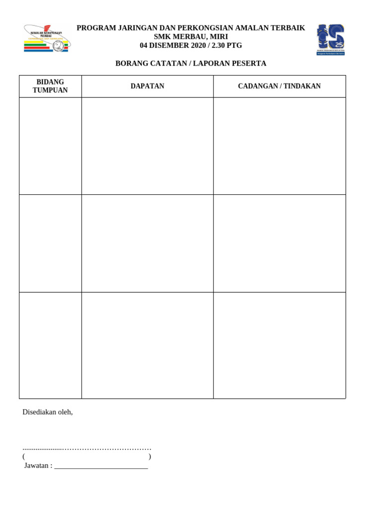 Borang Catatan Jaringan Ke SMK Merbau 04.12.2020 | PDF