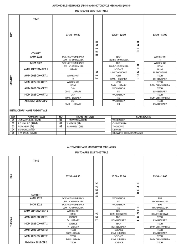 Timetable 2025 Revised | PDF