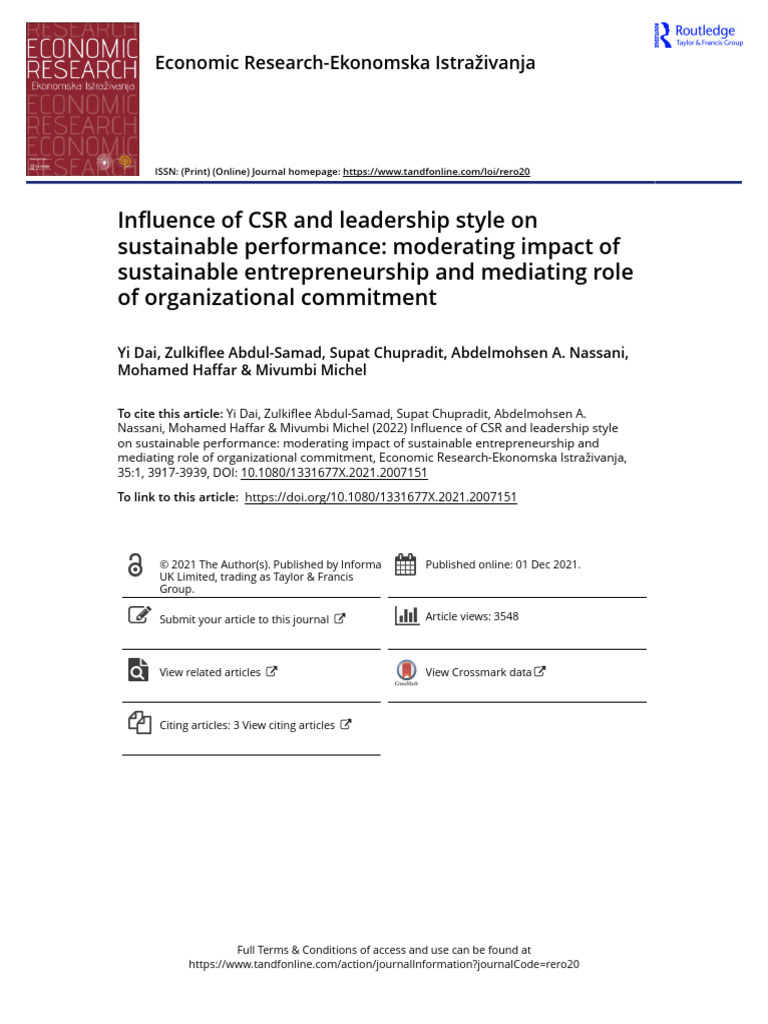 Influence of CSR and Leadership Style on Sustainable Performance ...