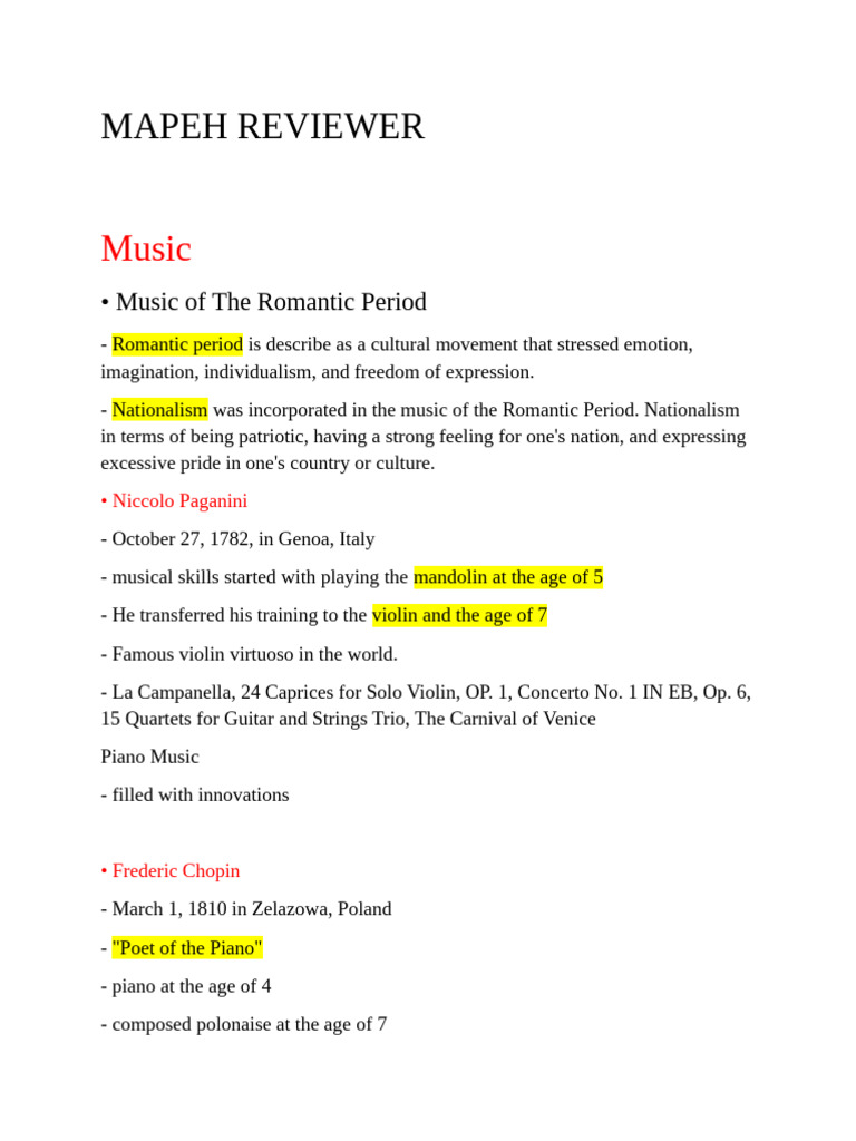 Romantic Era Music & Arts Guide | PDF