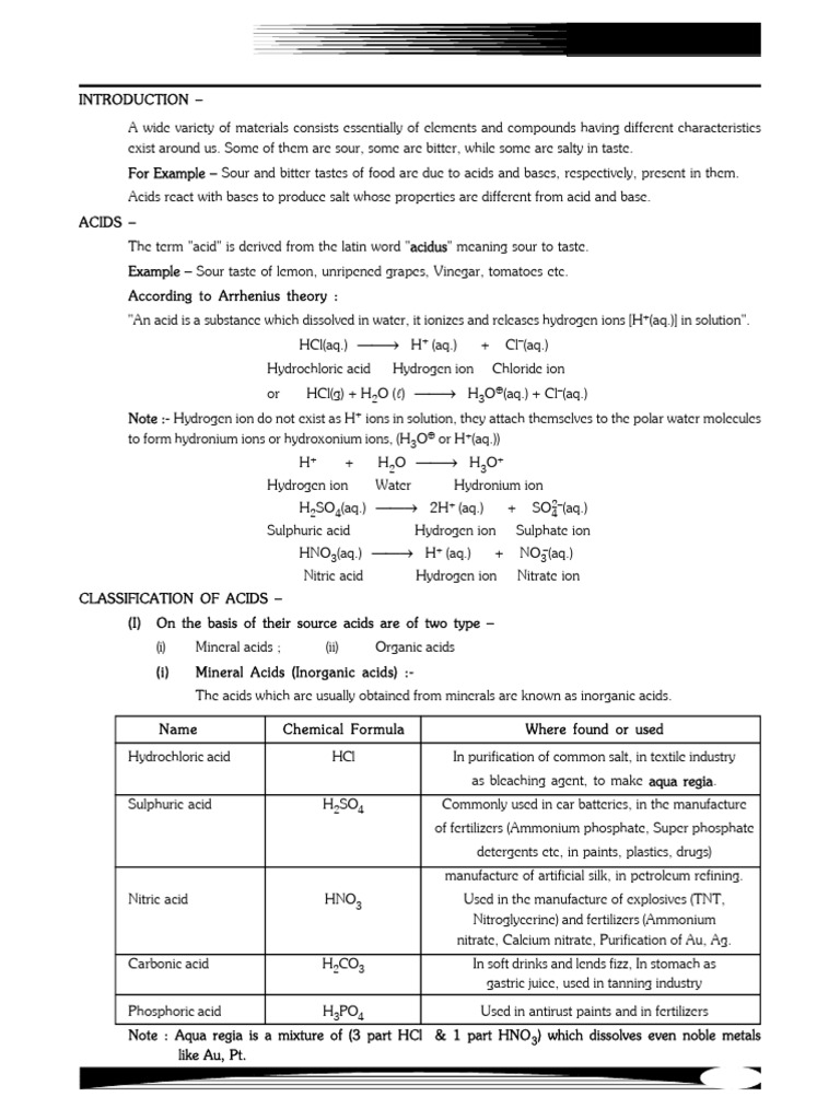 Acid, Base and Salt-Foundation Notes | PDF | Hydroxide | Acid