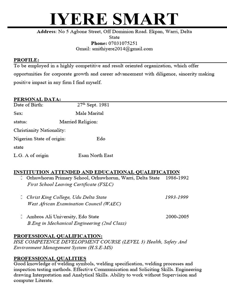 Iyere Smart Cv | PDF | Pipe (Fluid Conveyance) | Welding