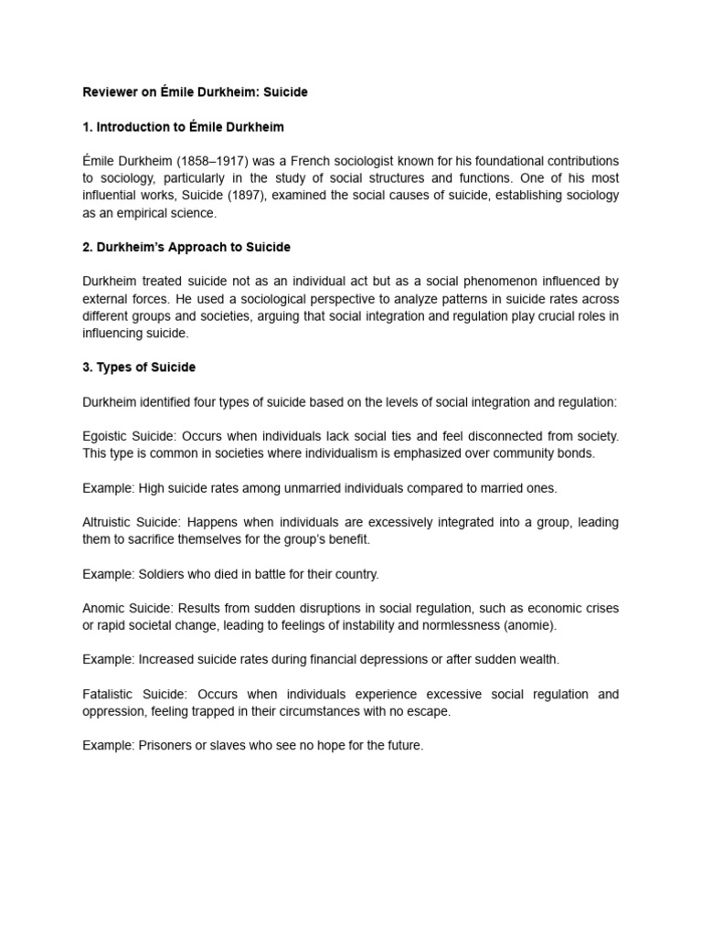 Reviewer On Émile Durkheim - Suicide | PDF | Émile Durkheim | Sociology